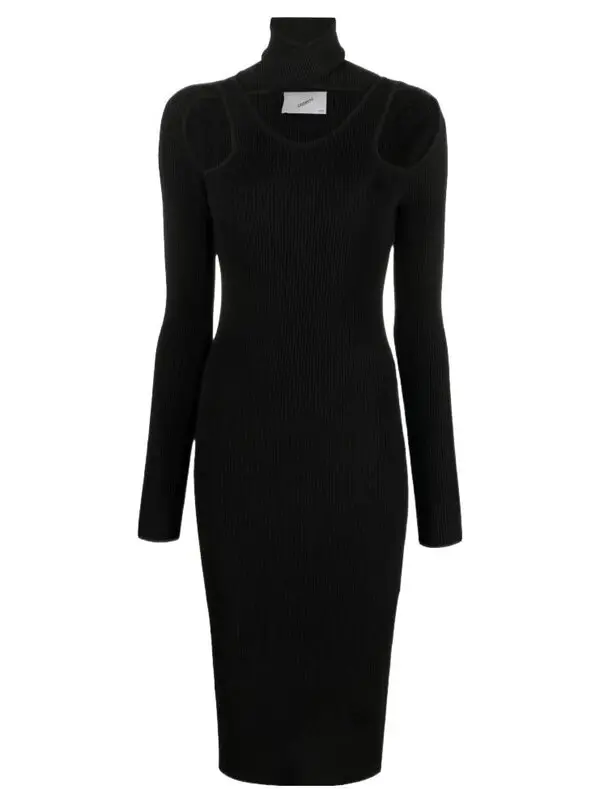 Coperni Cut-out Ribbed-knit Midi Dress - Black