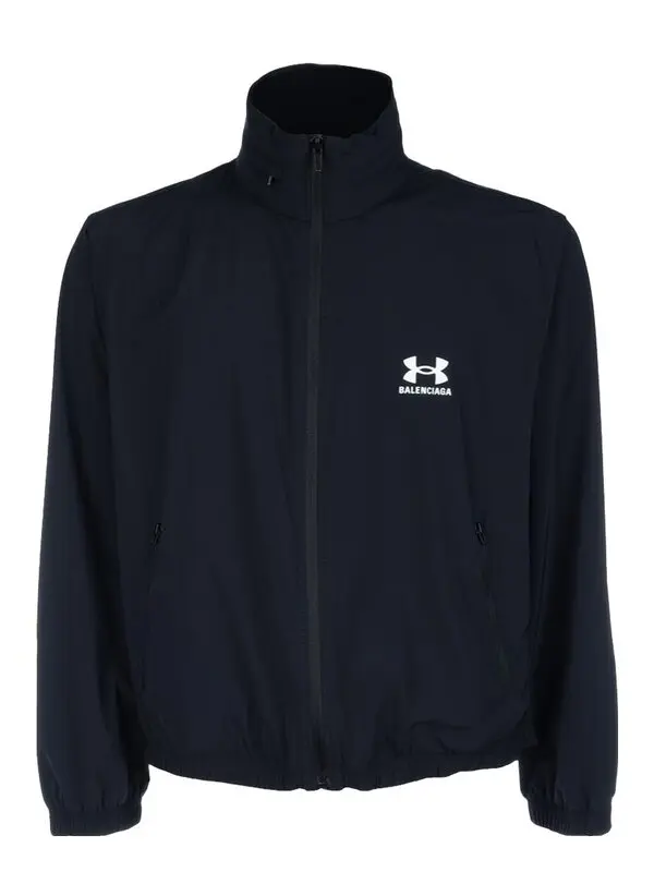 Balenciaga Logo Printed Zip-up Windbreaker - Black