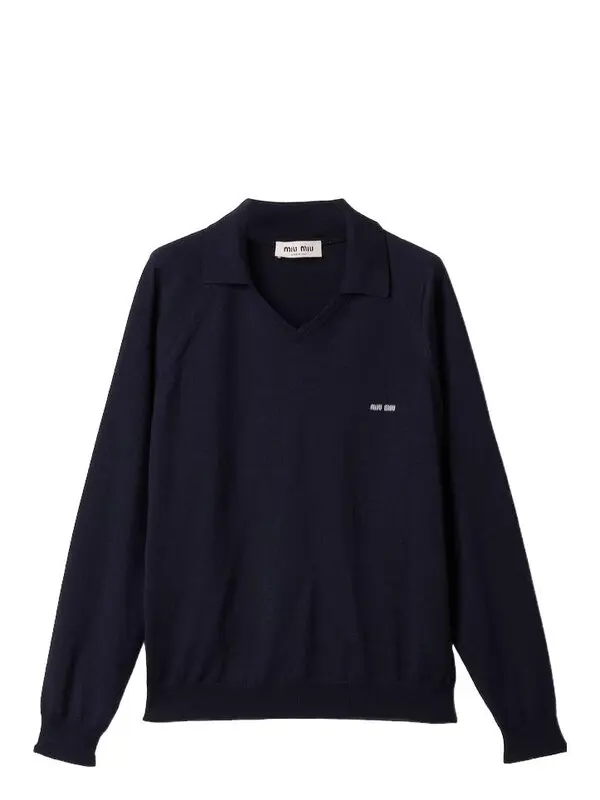 Miu Miu Logo Embroidered Polo Jumper - Blue/grey