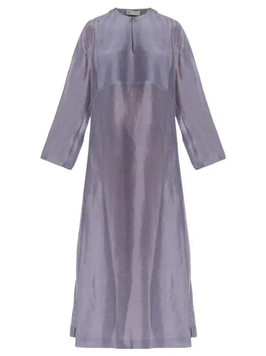 Tory Burch Pleated Bib Caftan Dress - Gray