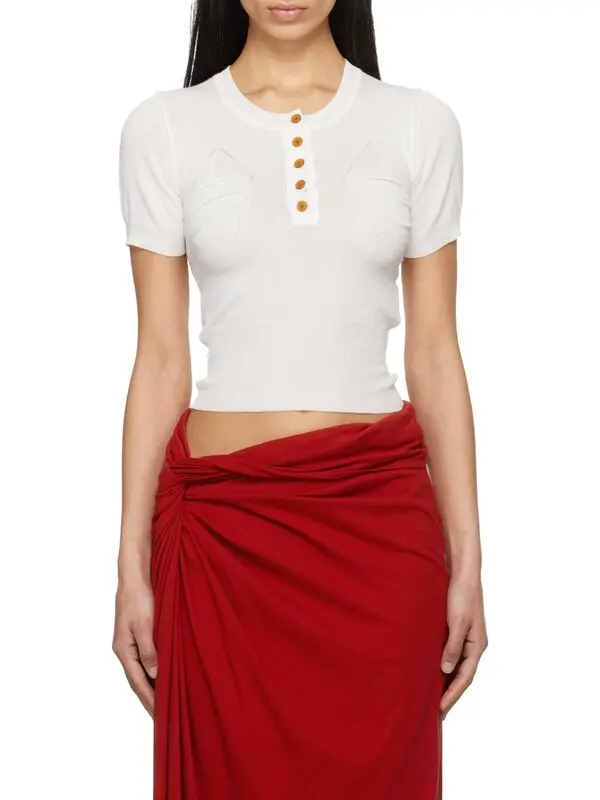 VIVIENNE WESTWOOD Rib-knit Crewneck Top With Button Placket - White