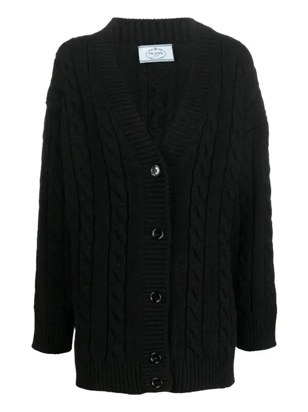 Prada Cable Knit V-neck Cardigan - Black