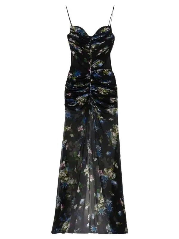 Blumarine Floral Gathered Maxi Dress - Black