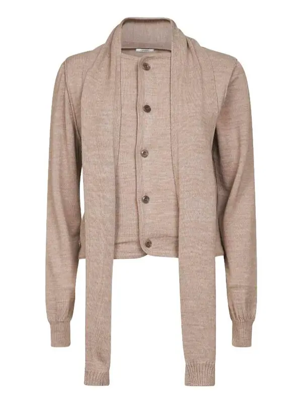 LEMAIRE Buttoned Knitted Cardigan With Integrated Scarf - Beige