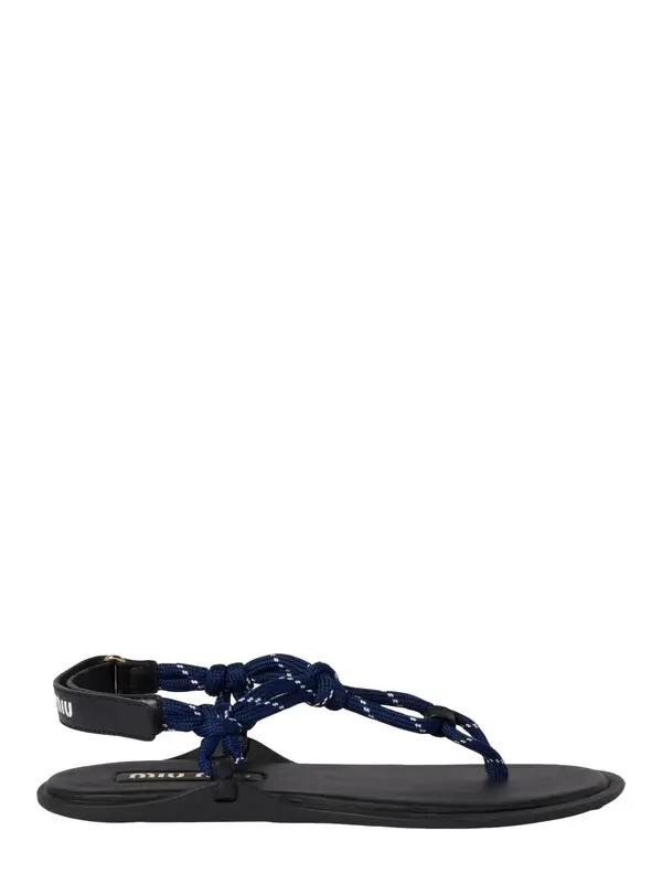 Miu Miu Cord And Leather Flat Sandals - Baltic Sea Blue