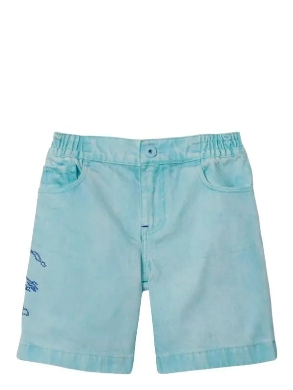 Burberry Denim Shorts With Equestrian Knight Print - Cloud Blue