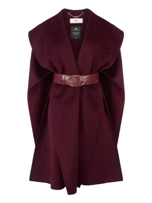 Elisabetta Franchi Belted Wool Cape - Merlot
