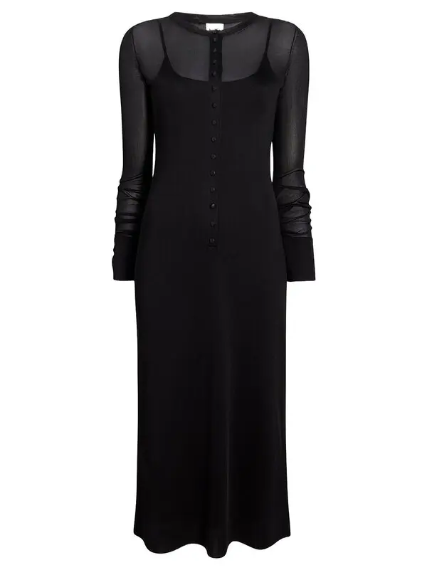 Khaite Long Sleeve Buttoned Dress With Petticoat - Black