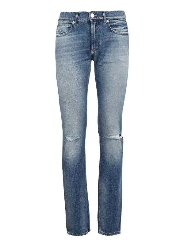 Versace Logo-patch Distressed Denim Jeans - Blue