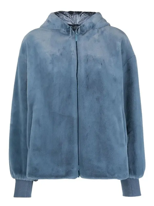 Emporio Armani Faux Fur Reversible Hooded Jacket - Blue
