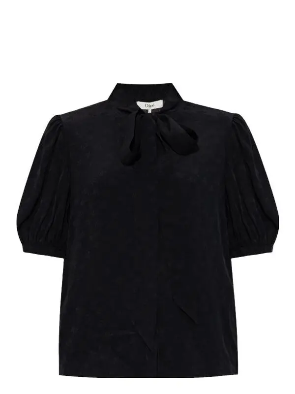 Chloé Floral Pattern Blouse With Bow Detail - Black