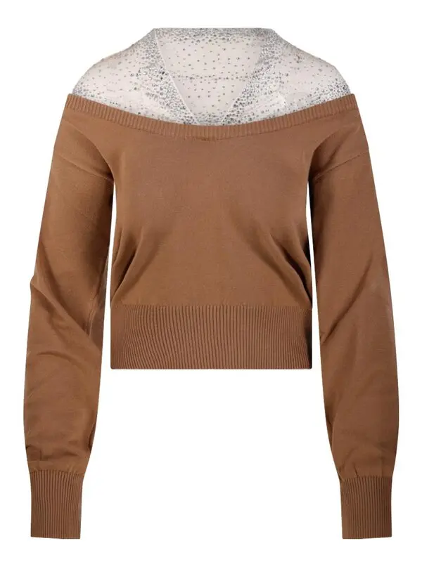 Giuseppe Di Morabito Embellished Off-shoulder Knitted Sweater - Brown