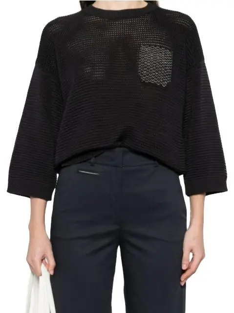 Peserico Textured Knit Jumper With Three-quarter Sleeves - Black