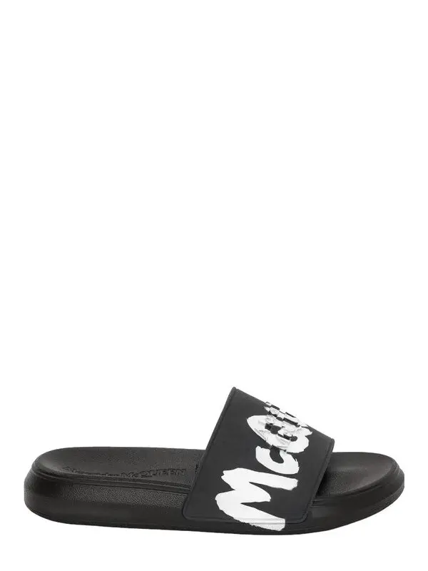 Alexander McQueen Graffiti Logo Slip-on Slides - Black