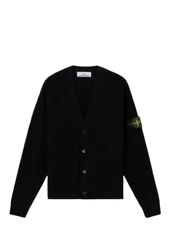 Stone Island Logo Patch V-neck Buttoned Cardigan - Black