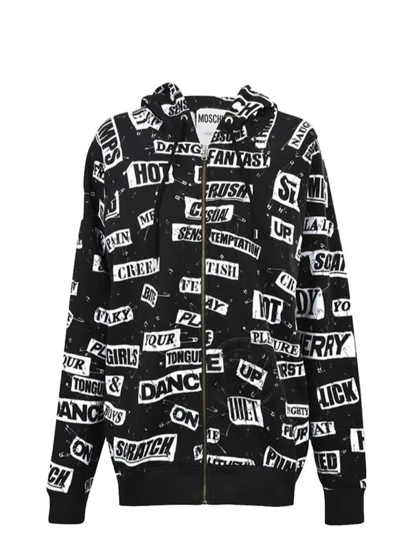 Moschino Printed Logo Zip-up Hooded Jacket - Black