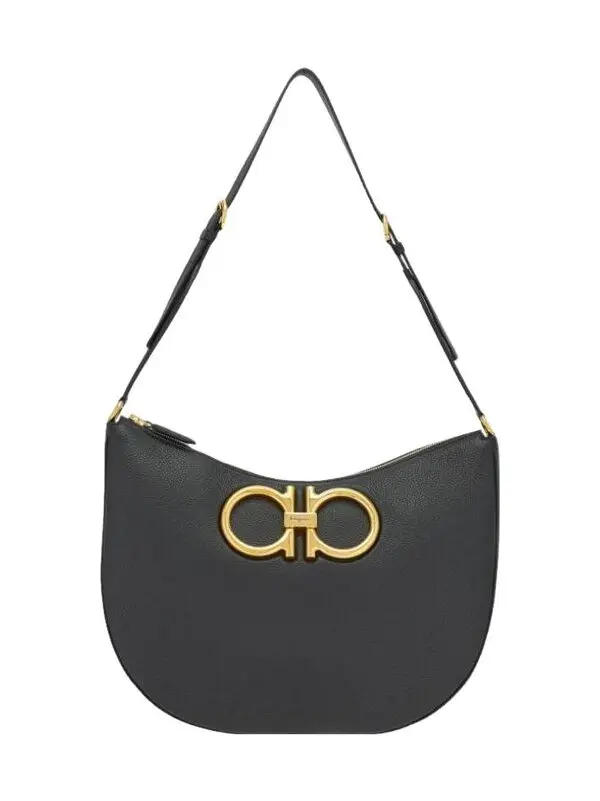 FERRAGAMO Maxi Gancini Shoulder Bag - Black