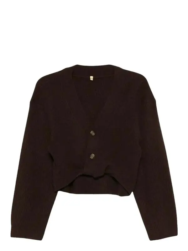 R13 Twisted Front Ribbed Cardigan - Dark Brown