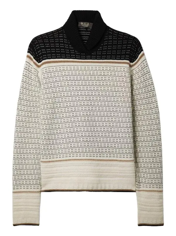 Loro Piana Jacquard Turtleneck Pullover - Beige/black