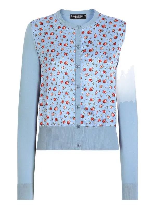 Dolce & Gabbana Floral Print Long Sleeve Cardigan - Blue