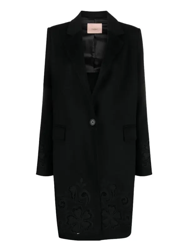 TWINSET Single-breasted Coat With Floral Embroidery - Black