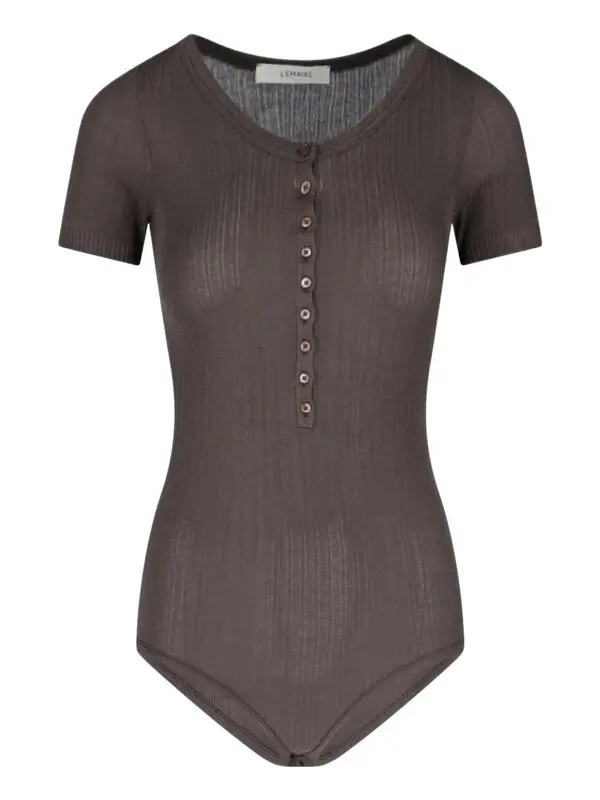 LEMAIRE Ribbed Buttoned Bodysuit - Brown