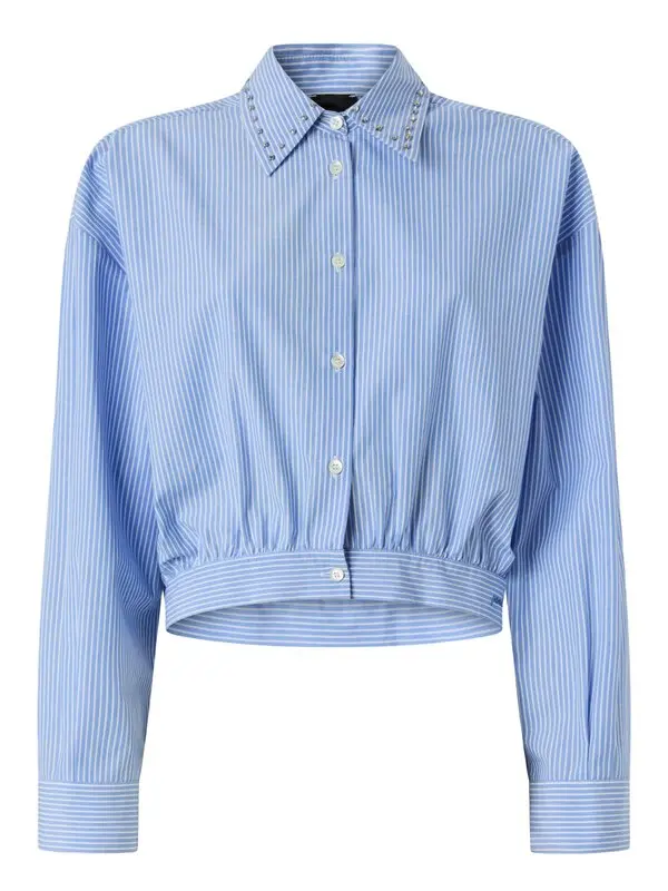 Pinko Striped Rhinestone-collar Cropped Shirt - Blue