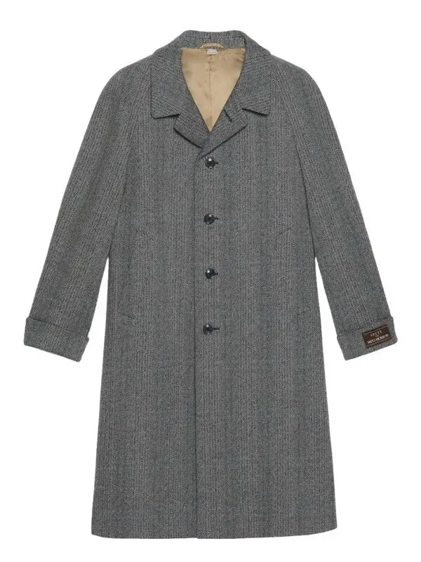 Gucci Single Breasted Houndstooth Checked Coat - Gray