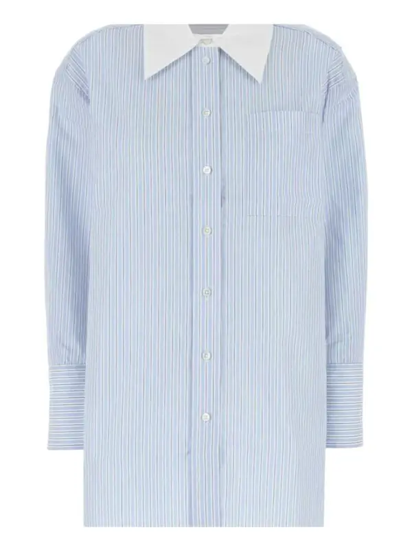 Co Name' Striped Button-up Shirt With Lapel Collar - Blue