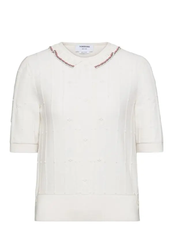 Thom Browne Short-sleeve Knit Top With Lace Trim - White