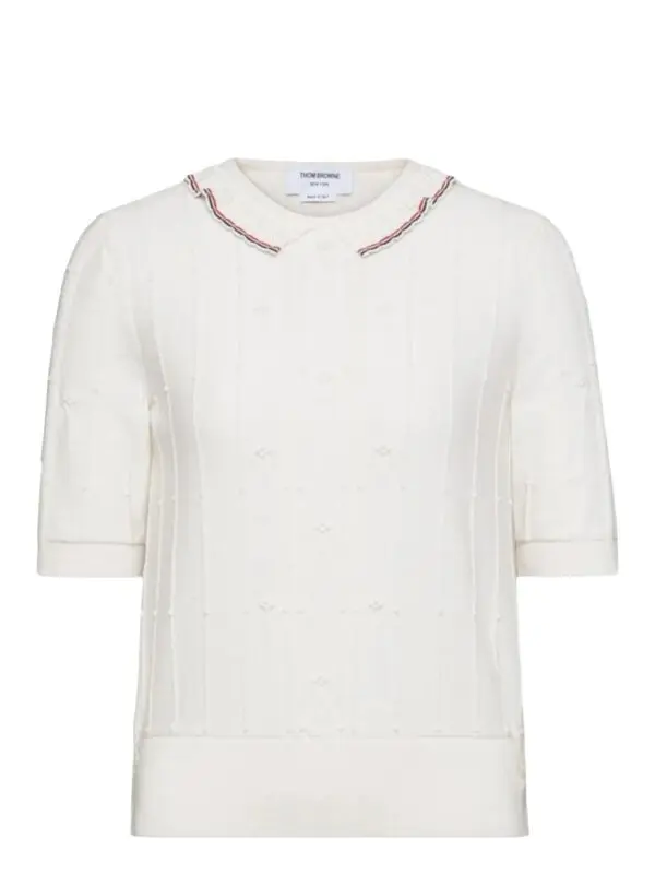 Thom Browne Short-sleeve Knit Top With Lace Trim - White