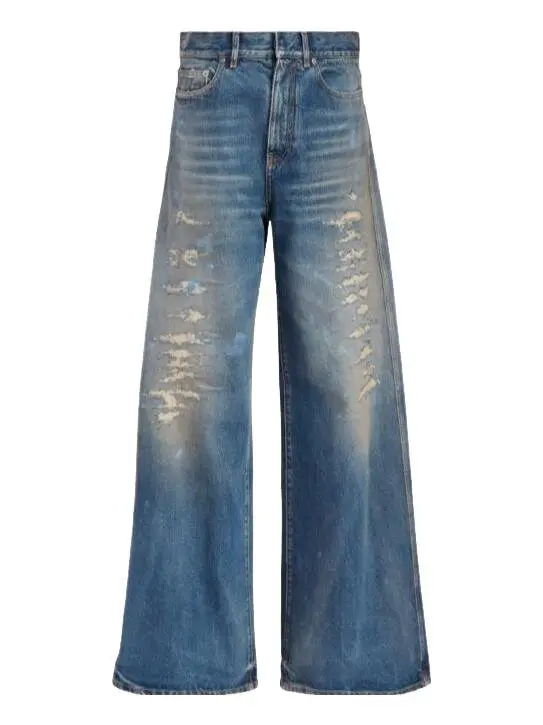 Dior Christian Distressed Flared Jeans - Blue