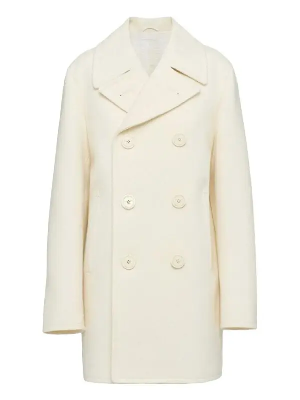Prada Double-breasted Long-sleeved Coat - Ivory