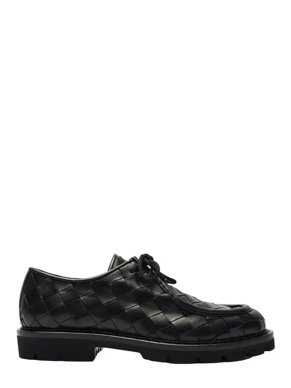 SCAROSSO Damiano Woven Round Toe Lace-up Shoes - Black