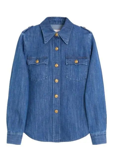 Valentino Garavani Denim Shirt With Ruffled Curved Hem - Cowboy Blue