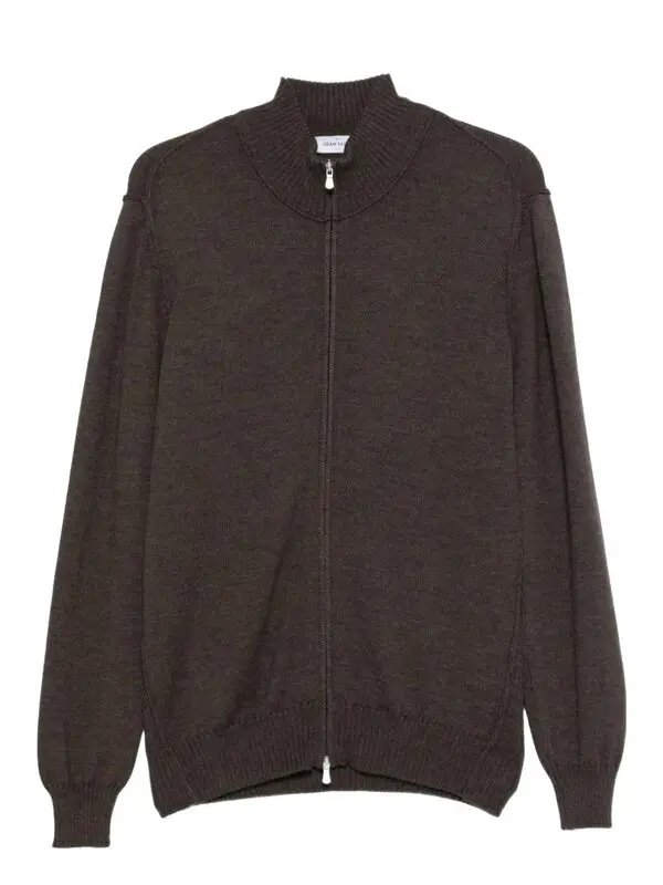 GRAN SASSO Zip-up Turtleneck Sweater With Ribbed Details - Brown