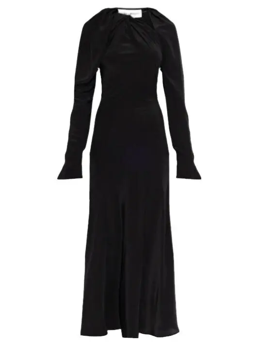 Victoria Beckham Long-sleeve Twisted Midi Dress - Black