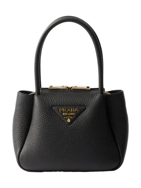 Prada Leather Mini Handbag With Metal Hardware And Zip Closure - Black