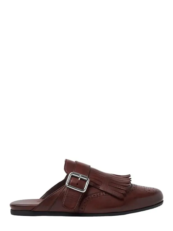 SCAROSSO Gemma Fringed Mule Flat - Cognac