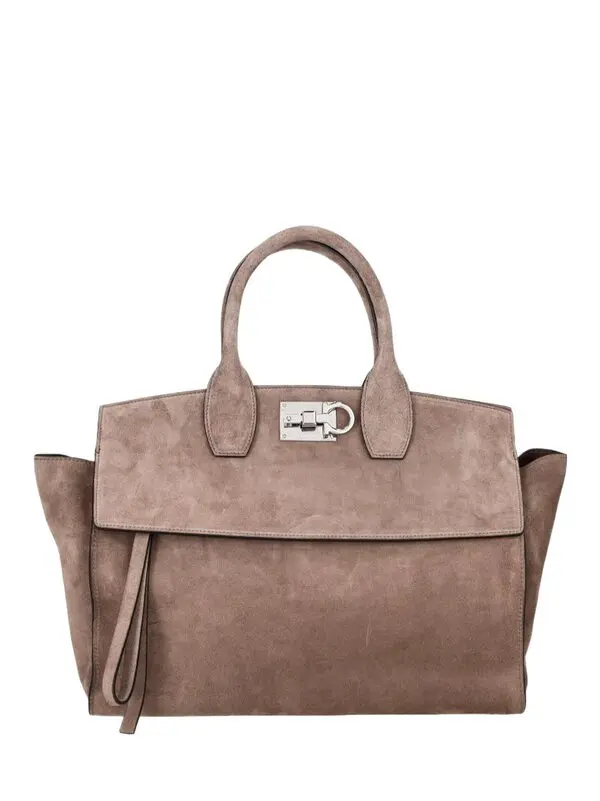 FERRAGAMO Studio Soft Suede Tote Bag - Brown