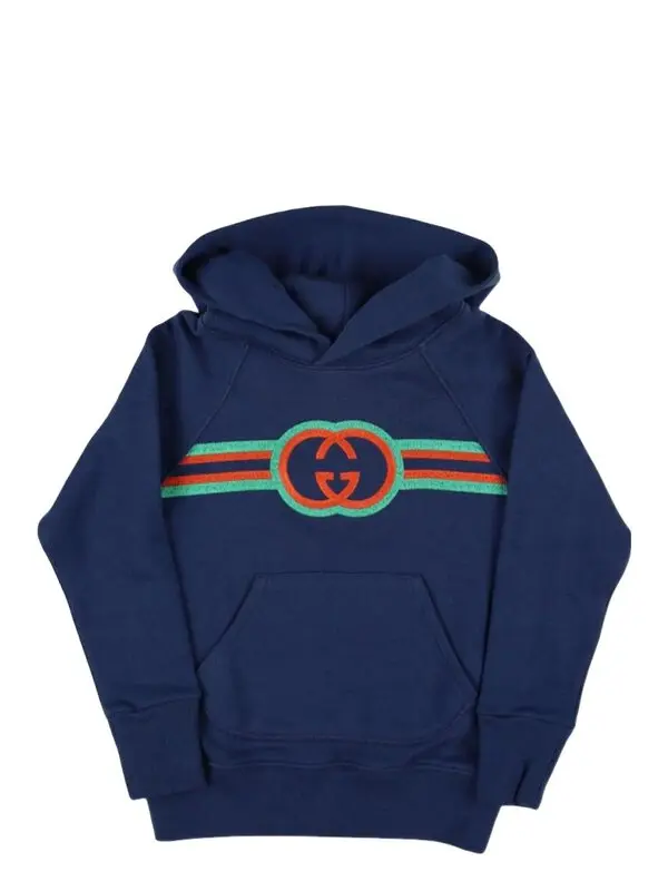 Gucci Long-sleeved Hooded Sweater With Interlocking G Detail - Blue