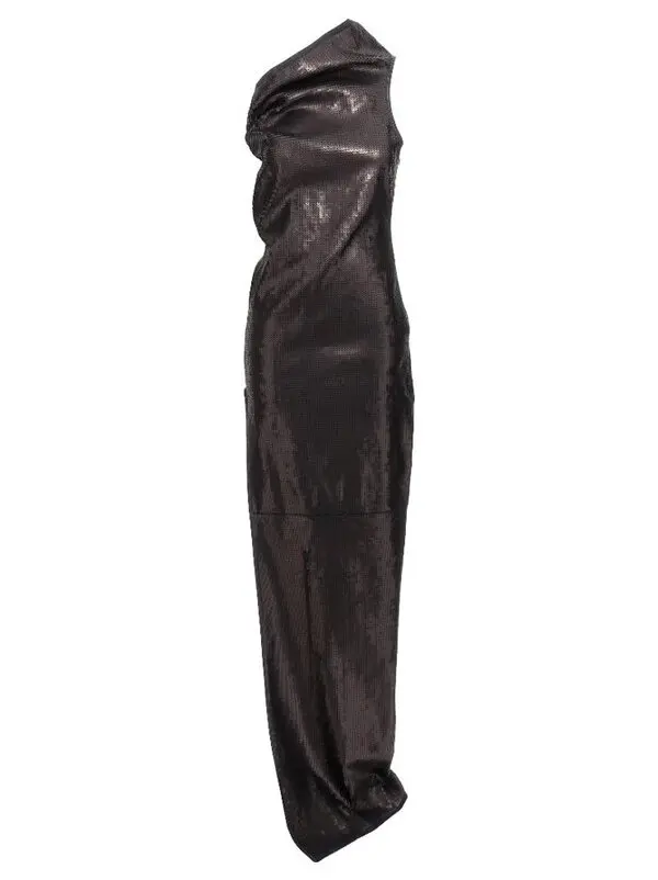 Rick Owens Asymmetrical Neck Sequined Maxi Dress - Black