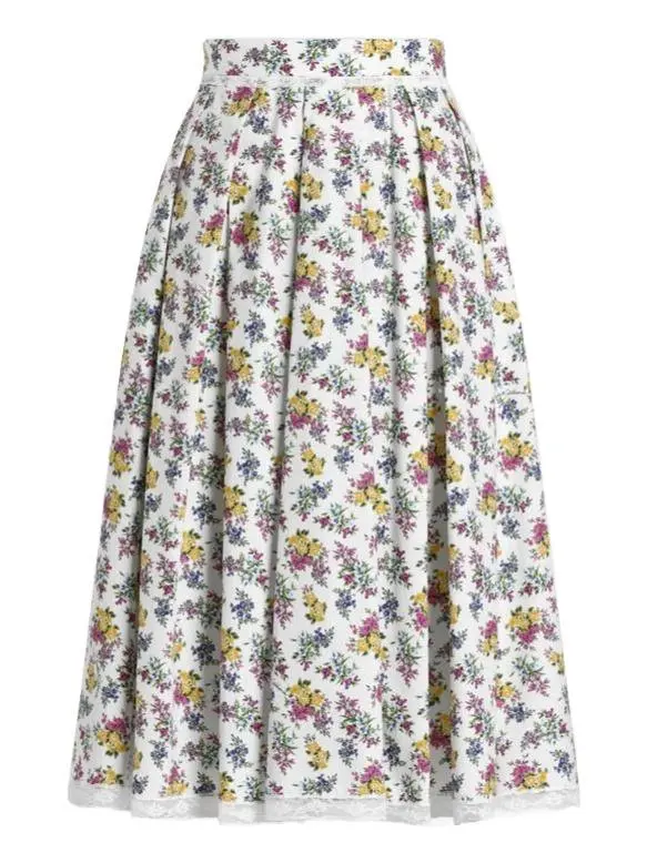 Dolce & Gabbana Floral Lace Midi Skirt - White