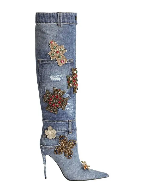 Dolce & Gabbana Embellished Denim Knee-high Boots - Multicolor