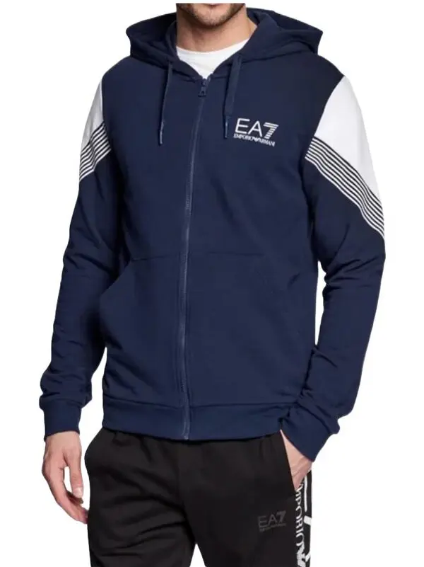 EA7 Logo Zip-up Hooded Casual Coat - Black