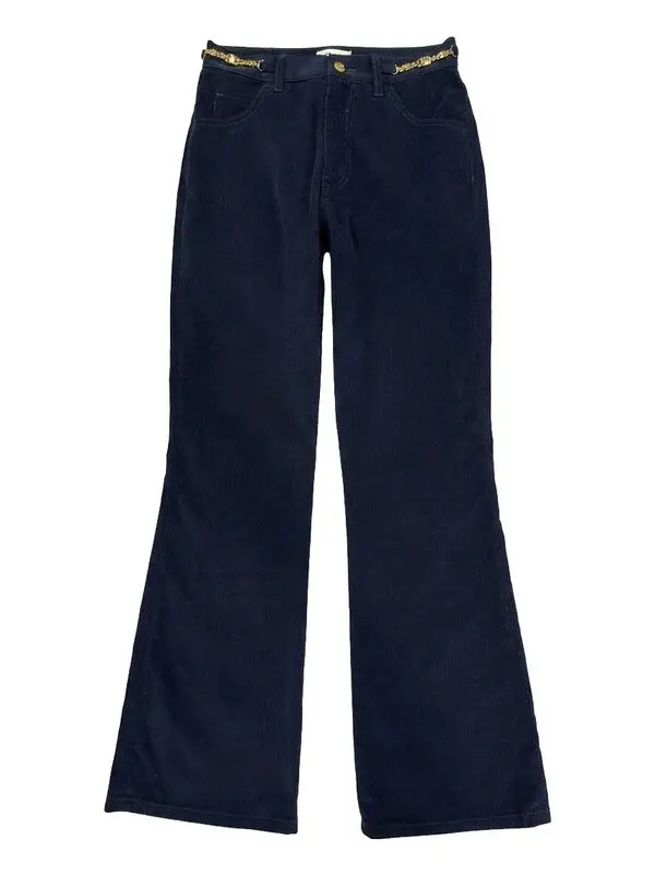 Celine Corduroy Flared Trousers With Belt Detail - Black