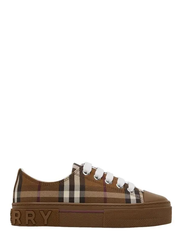 Burberry Checked Lace-up Sneakers With Embossed Heel Logo - Deep Birch Brown