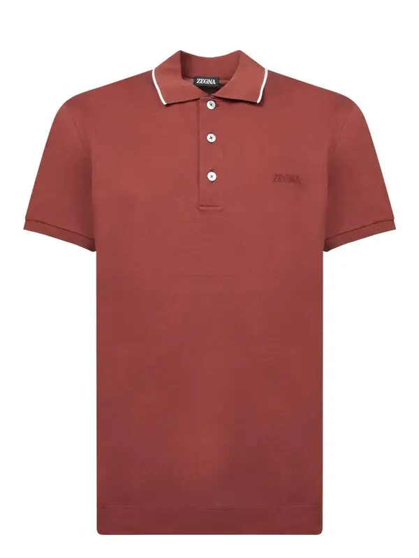 Zegna Logo Embroidered Short-sleeved Polo Shirt - Dark Red