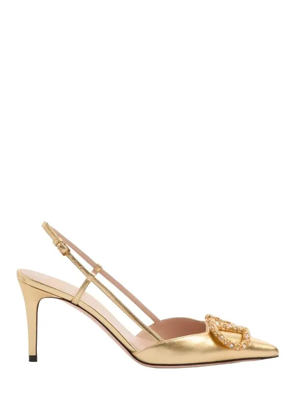 Valentino Garavani Vlogo Signature Slingback Pumps In Laminated Nappa Leather - Bronze