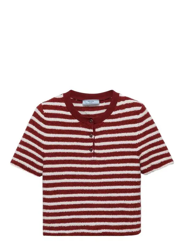 Prada Striped Knit Polo Top - Amaranth/natural